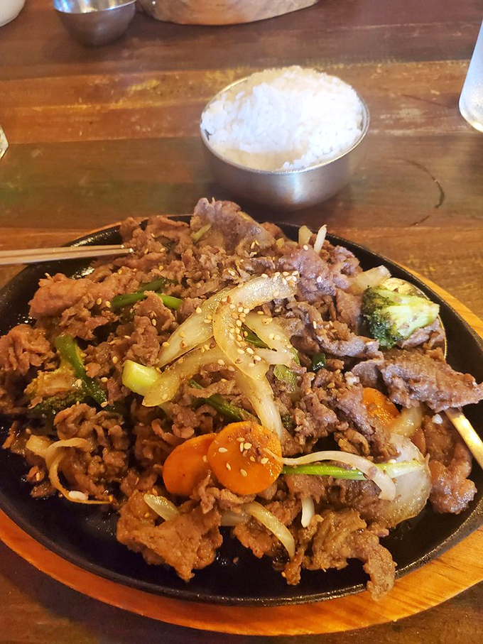 Bulgogi sizzling on cast iron – this is what happens when Korean BBQ decides to dress up for dinner.