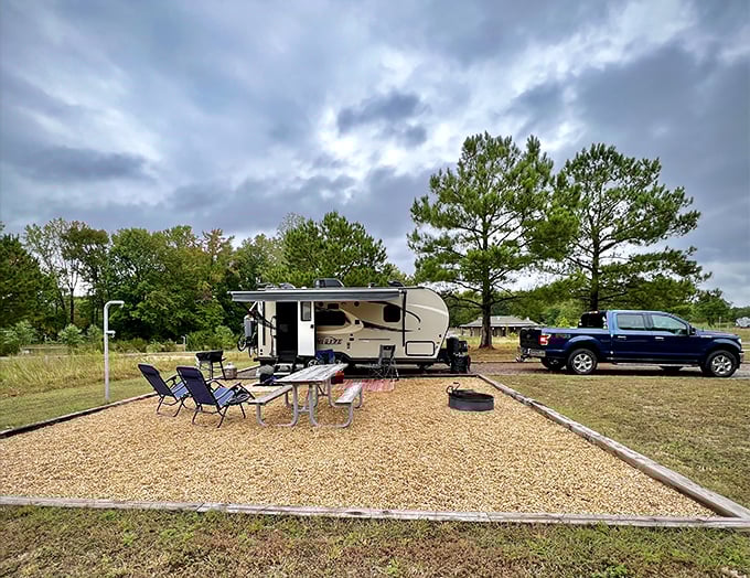 Glamping goals achieved! This perfectly appointed RV site offers all the comforts of home with none of the lawn-mowing responsibilities.