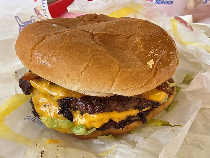 This isn't just a cheeseburger—it's edible nostalgia, a time machine between two buns. The char marks tell stories of perfect griddling.