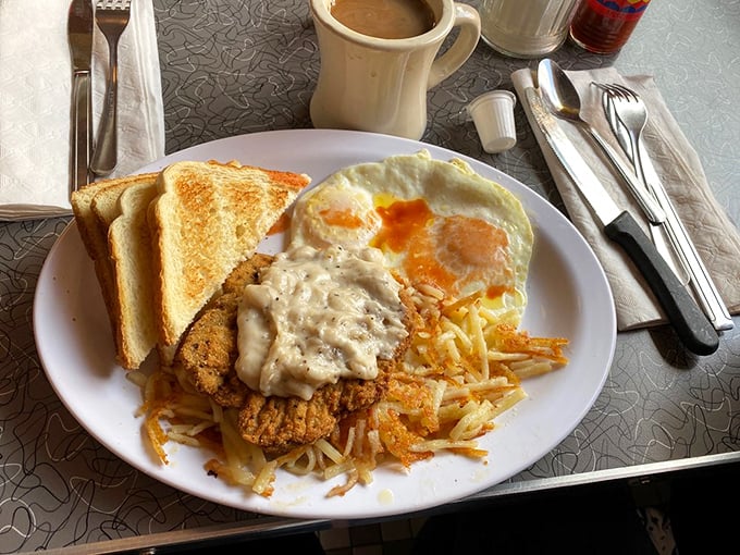 Chicken fried steak with gravy so good you'll contemplate drinking it straight – country cooking that puts fancy restaurants to shame.