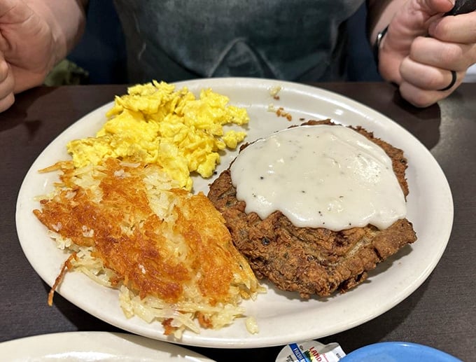 Chicken fried steak: where crispy exterior meets tender interior in a relationship more perfect than any Hollywood romance.