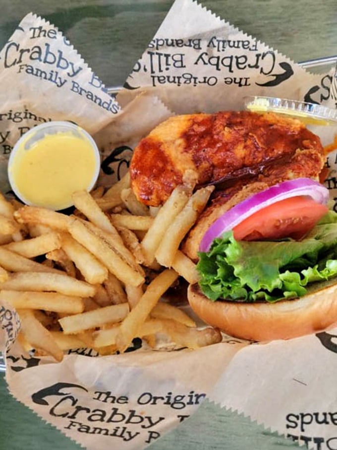 The grouper sandwich—Florida's unofficial state handshake—crispy, juicy, and substantial enough to fuel an afternoon of beach adventures.