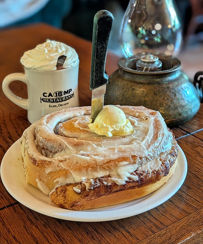 This cinnamon roll isn't just breakfast, it's an event. With a pat of butter melting on top, it's the morning indulgence that makes alarm clocks worthwhile.
