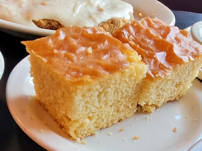 Golden cornbread that doesn't need to be fancy to be perfect—just sweet enough to make you question whether it's a side or dessert.