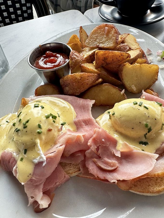 Classic eggs Benedict gets the star treatment it deserves, with hollandaise that would make Julia Child smile.