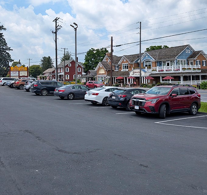 The full parking lot says it all—this popular farmers market captures the welcoming charm and timeless appeal of Lancaster County.