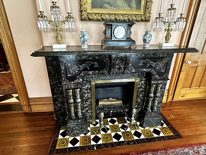 Not your average HGTV fireplace reveal! This ornate marble masterpiece with intricate carvings would make even the Downton Abbey crowd nod in approval.