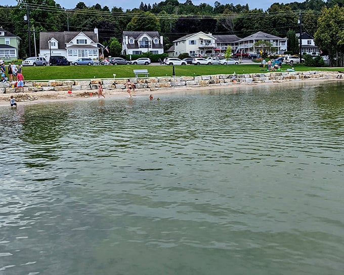 The beach at Fish Creek offers that rare combination – water warm enough to swim in and views pretty enough to make you forget your phone exists.