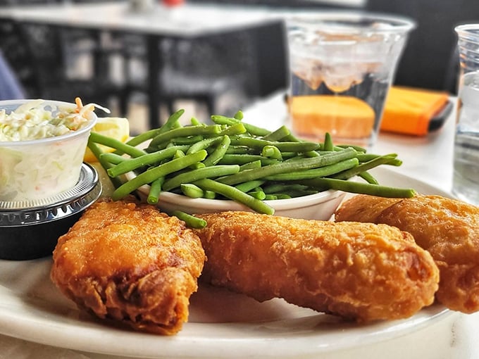These golden fish morsels with their crispy green bean sidekicks aren't trying to reinvent the wheel—they're just making it deliciously round and perfect.