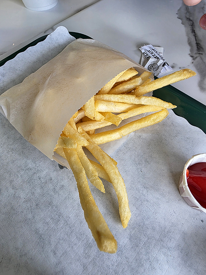 Golden, crispy on the outside, fluffy within—these fries achieve that perfect middle ground that makes you question why anyone would ever mess with perfection.