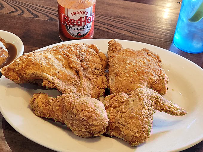 Fried chicken so perfectly golden and crispy, it makes you wonder if they've somehow discovered the Colonel's secret recipe and then improved upon it.