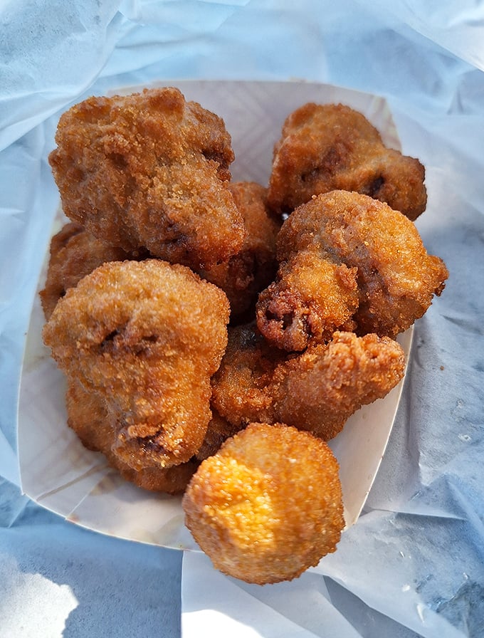 These golden mushroom nuggets aren't trying to be healthy – they're trying to be delicious. Mission accomplished.