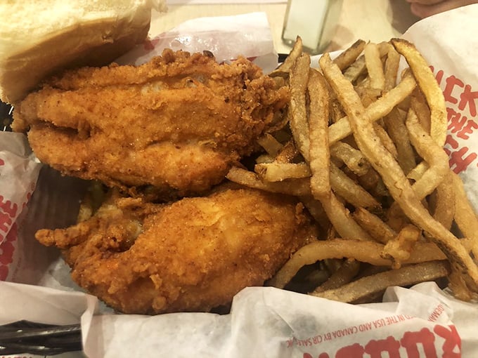 This isn't just fried chicken—it's a masterclass in crunch. Those shoestring fries look like they're auditioning for a supporting actor award.