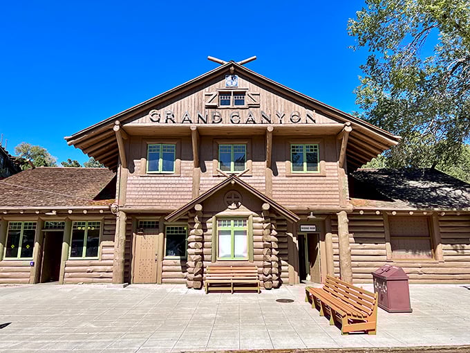 This isn't just any train station—it's America's most authentic log depot. Like walking into a Western movie set that happens to sell real tickets.