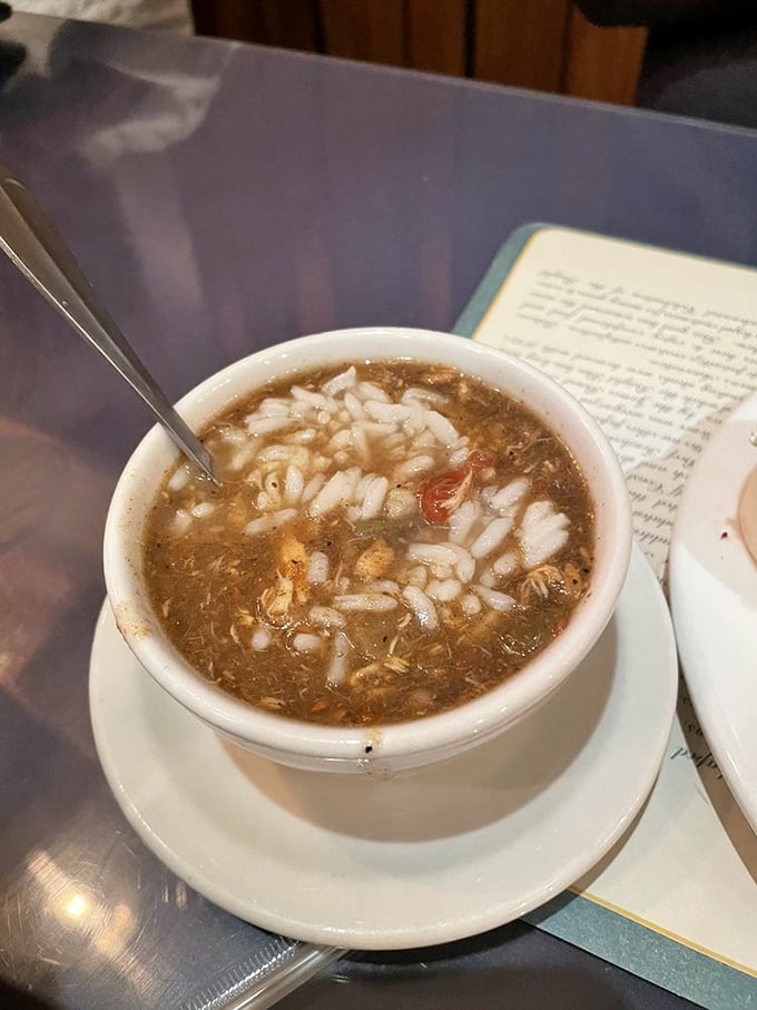Not just any gumbo, but a bowl of Southern maritime history, where rice islands float in a sea of carefully crafted roux and Gulf treasures.