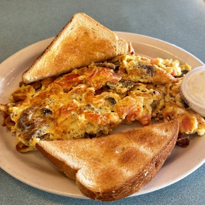 When your gyro omelet has more fillings than your average novel has plot twists. Breakfast democracy in action—every ingredient gets equal representation.
