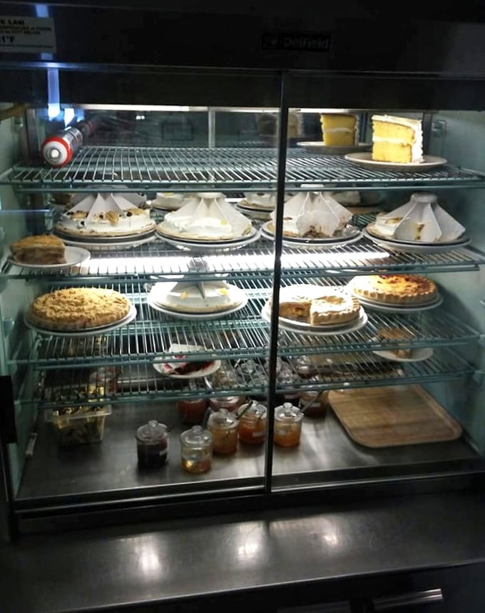 The pie case at Flo's is like a museum of American dessert artistry – each creation more tempting than the last.