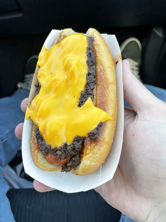 The humble hot dog gets the royal treatment with a blanket of molten cheese. Simplicity that somehow tastes like childhood summers.