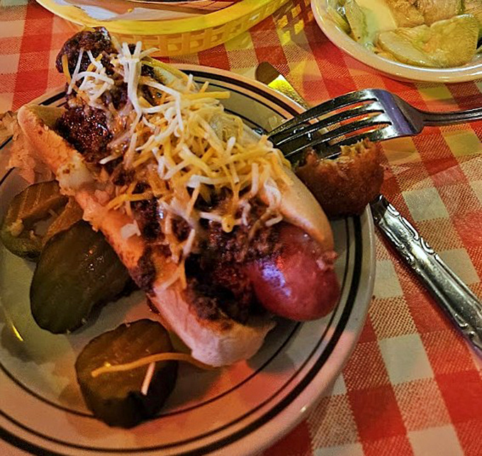 The famous Hungarian hot dog comes dressed to impress with meat sauce and cheese—like a tuxedo-wearing sausage that's ready for its close-up.