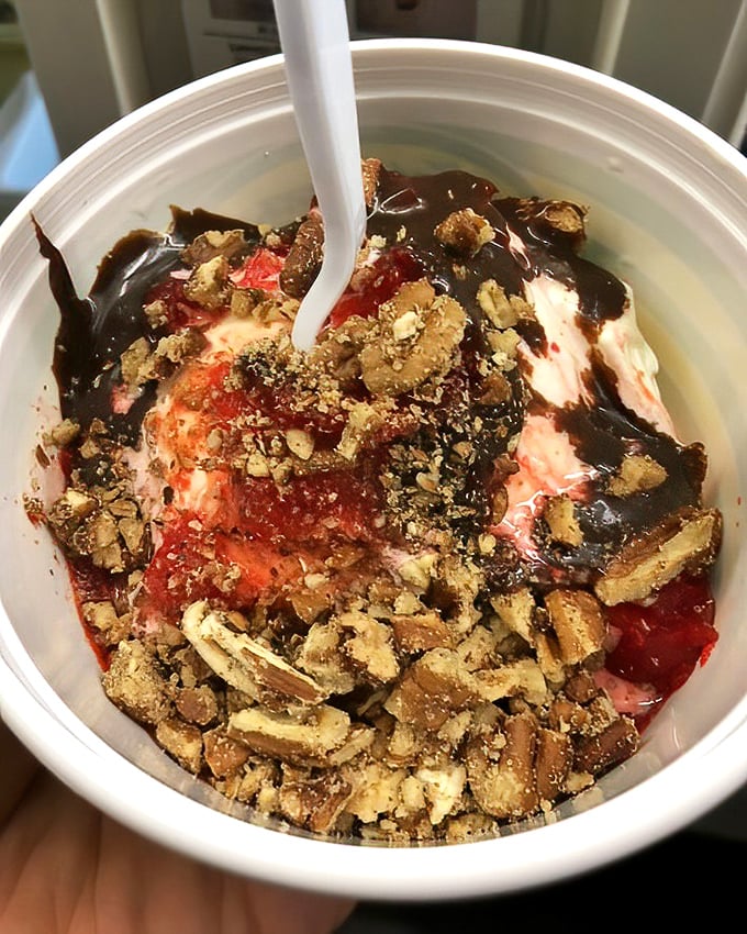 The Cardinal Sin concrete—where tart cherries meet hot fudge and chocolate chips. Like St. Louis itself: unexpectedly perfect combinations creating something magical.
