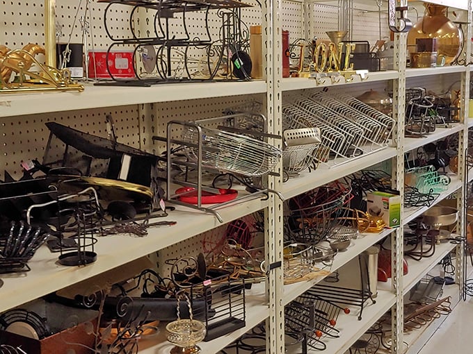 Kitchen gadgets galore, including enough wire baskets to organize your entire life or start a small prison.