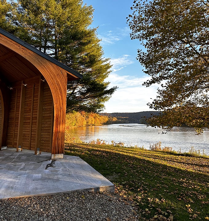 This riverside pavilion captures Oil City's blend of natural beauty and thoughtful design—a perfect spot to contemplate life while the Allegheny flows by.