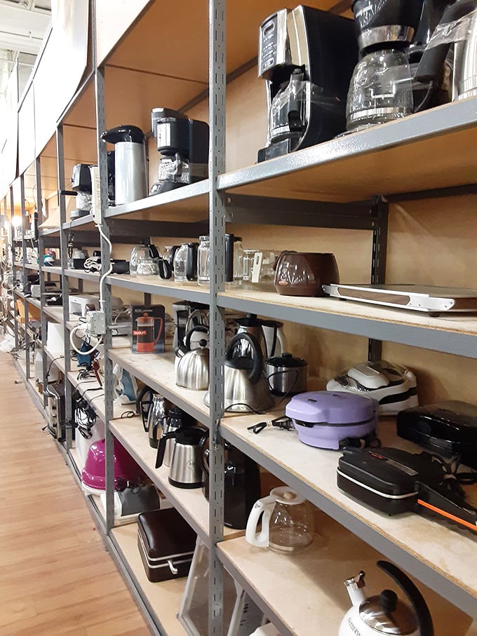 Coffee makers stand at attention like caffeinated soldiers – ready to serve in new homes for a fraction of retail.