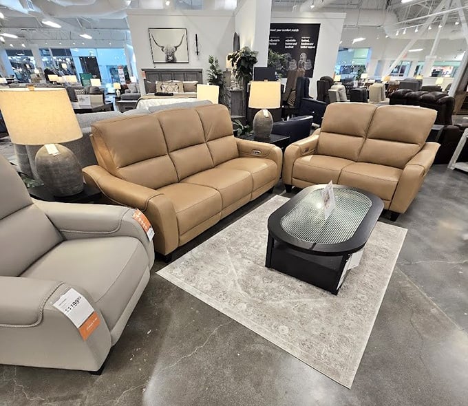 Furniture shopping that won't require a second mortgage. These buttery leather sofas are practically begging for a Sunday afternoon nap.