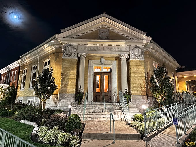 This illuminated classical beauty proves that even libraries can look absolutely magnificent when they dress up for evening visitors.