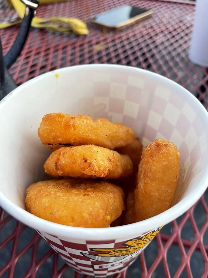 Golden-fried mac bites that crunch then yield to creamy interiors—proof that sometimes the best things in life come in small, breaded packages.