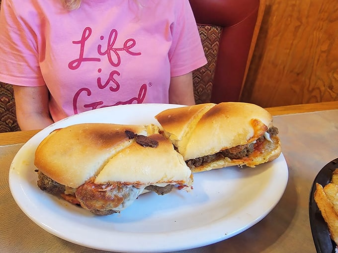 When a sandwich requires both hands and possibly a bib, you know you're in the right place. This hearty meatball creation demands respect—and extra napkins.