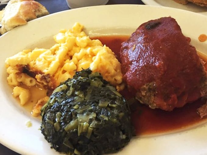 Meatloaf, mac and cheese, and collard greens—the holy trinity of Southern comfort that makes Monday feel like a warm hug.