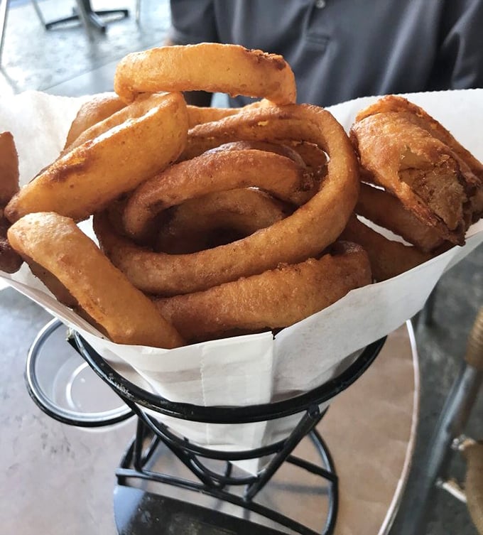 Onion rings so perfectly golden and crisp, they deserve their own trophy case in the Fried Food Hall of Fame.