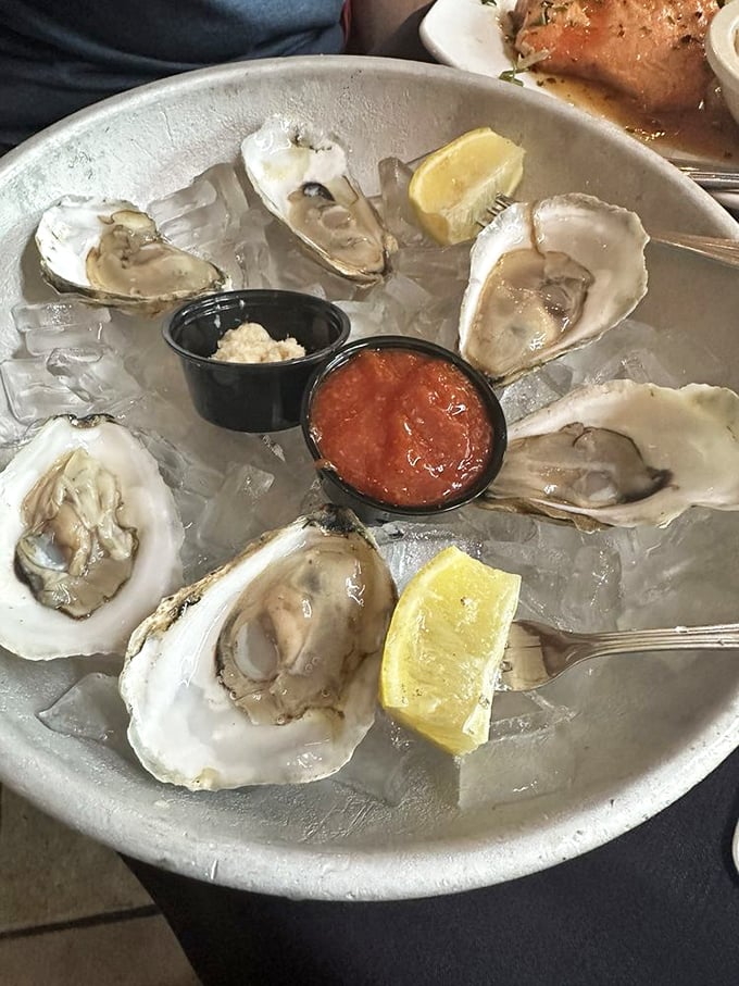 Fresh oysters on ice—nature's perfect appetizer. Like tasting the Chesapeake Bay without getting your feet wet. 