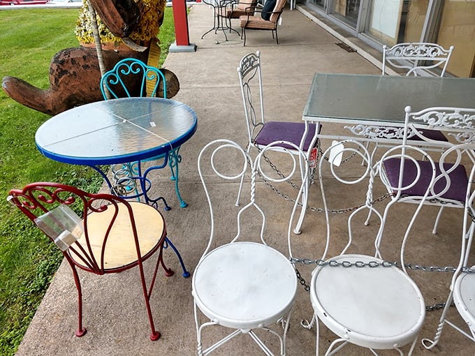 Garden furniture with personality galore—these vintage metal chairs have hosted countless summer conversations and are ready for yours.