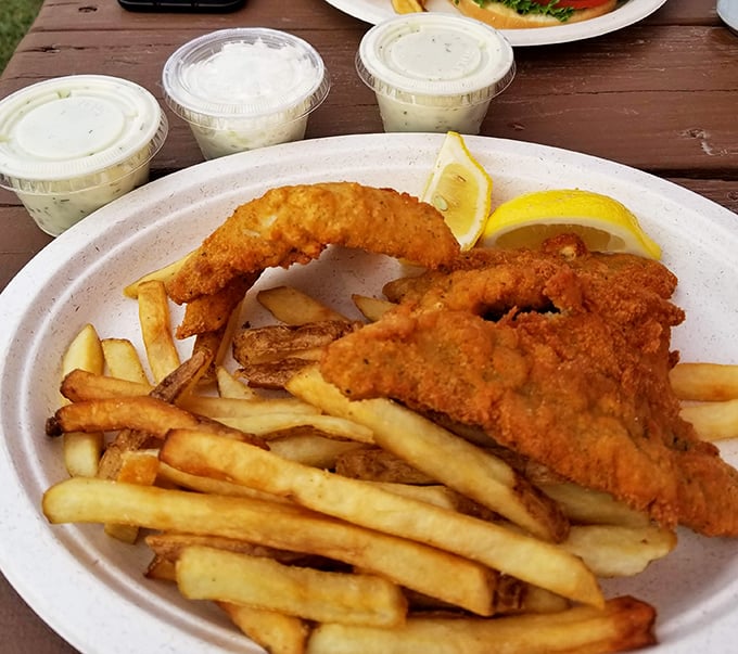 Lake Erie's finest catch, transformed. Crispy walleye fillets and hand-cut fries—proof that sometimes the best seafood isn't from the ocean.