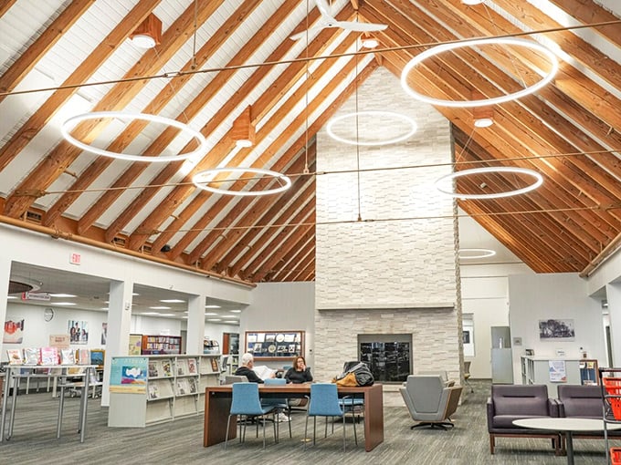 Retirement with a side of knowledge! The community library features stunning architecture with exposed wooden beams that would make any bookworm feel they've died and gone to literary heaven.