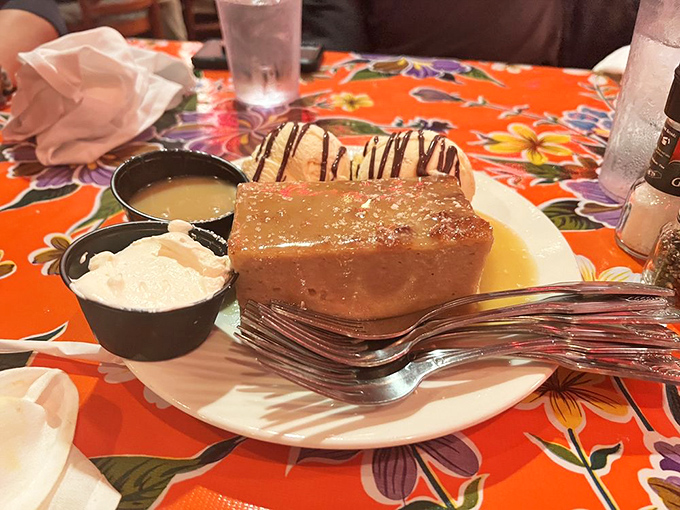 Bread pudding that would make your grandmother both jealous and proud, served with a sauce you'll be tempted to drink straight from the cup.