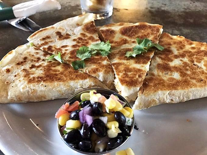 Quesadillas with a side of black bean salsa—proof that Green Truck's talents extend well beyond the burger universe.