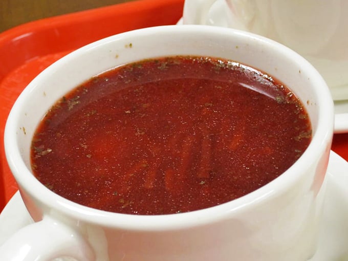 The ruby-red borscht glows with the intensity of a first love—earthy, complex, and guaranteed to leave a lasting impression.