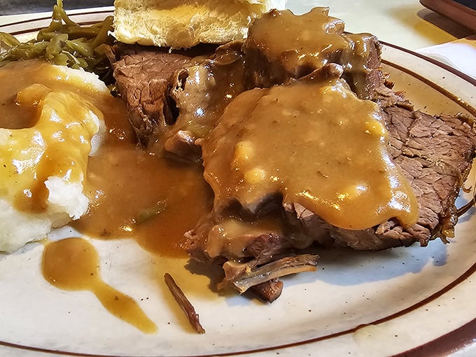 Roast beef that doesn't need a fancy introduction—just honest meat, savory gravy, and the kind of mashed potatoes grandmothers approve of.