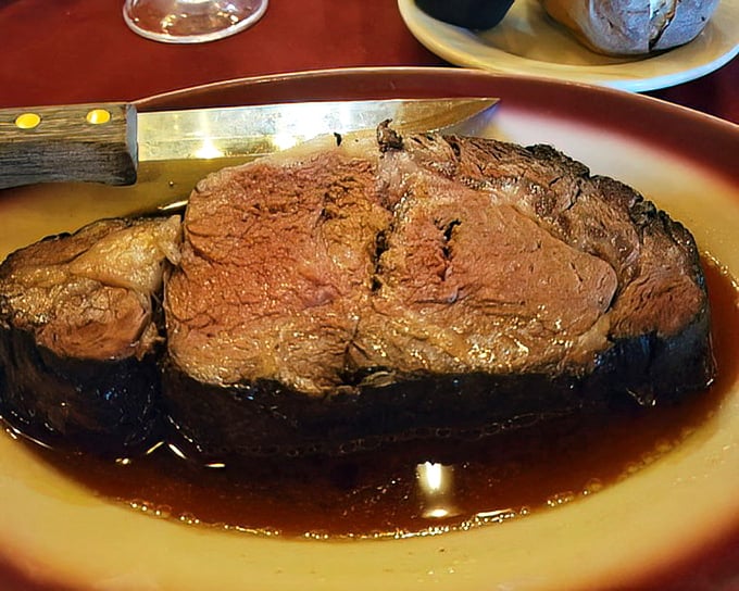 Prime rib that doesn't just melt in your mouth—it throws a party there. Swimming in jus that deserves its own swimming pool certification.