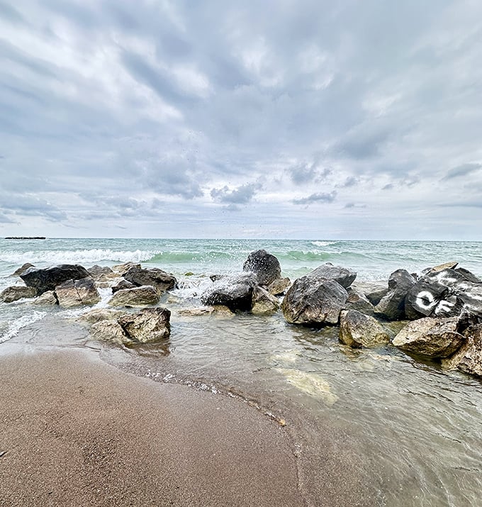 Rocky shores create nature's own sculpture garden, where every wave is an artist with attitude.