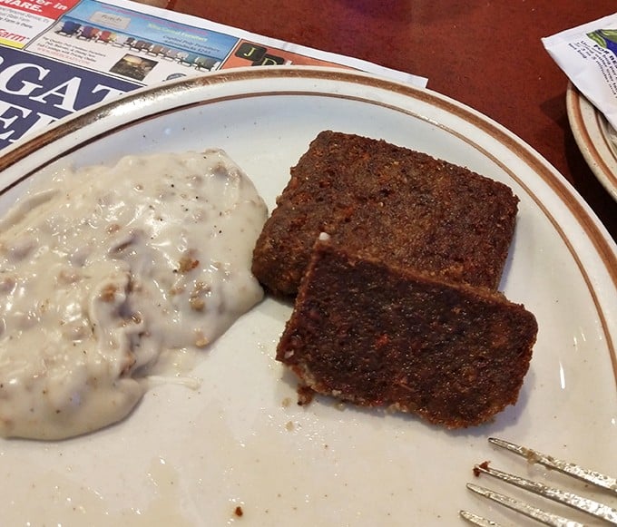 Scrapple and gravy—Delaware's answer to the question "What happens when breakfast meets culinary courage?" A regional delicacy worth exploring.