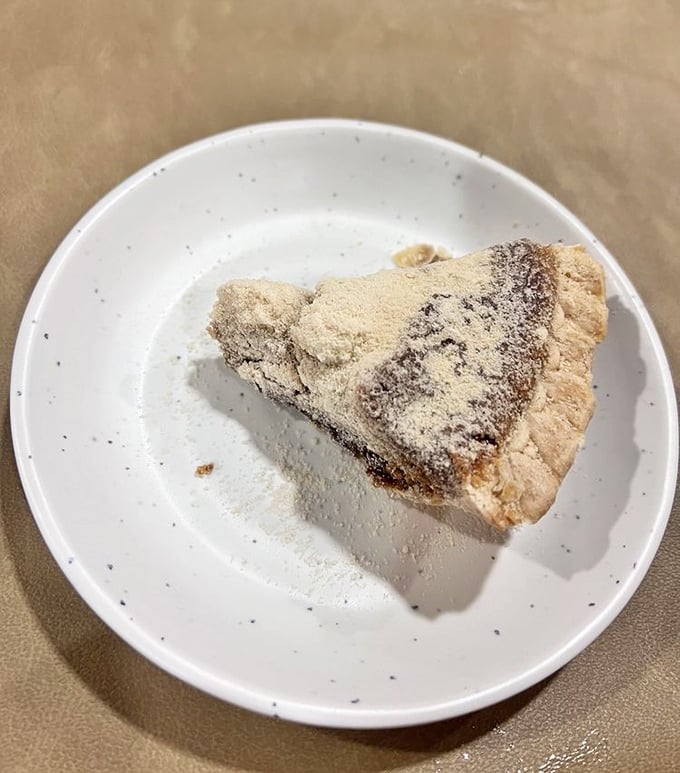 Shoofly pie dusted with powdered sugar – Pennsylvania Dutch comfort in triangular form. Resistance is futile, just embrace the sweetness.