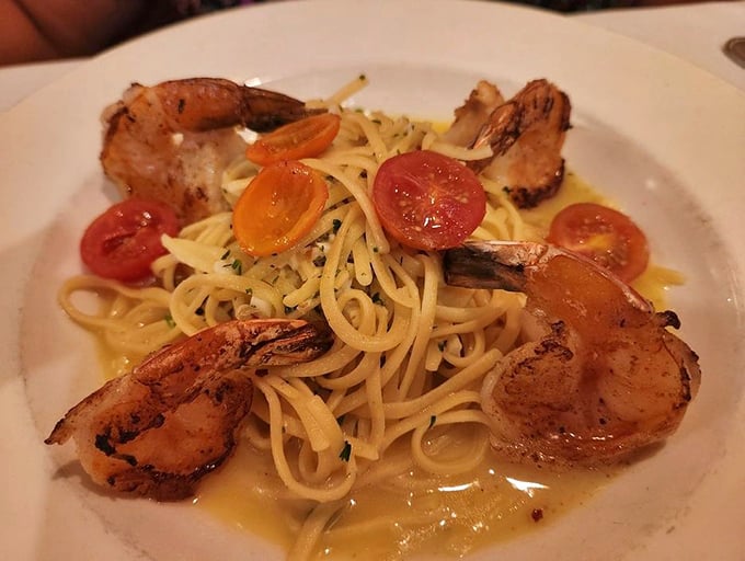 Perfectly seared shrimp dance among al dente pasta, with sweet cherry tomatoes adding pops of color and flavor to this simple yet sophisticated dish.