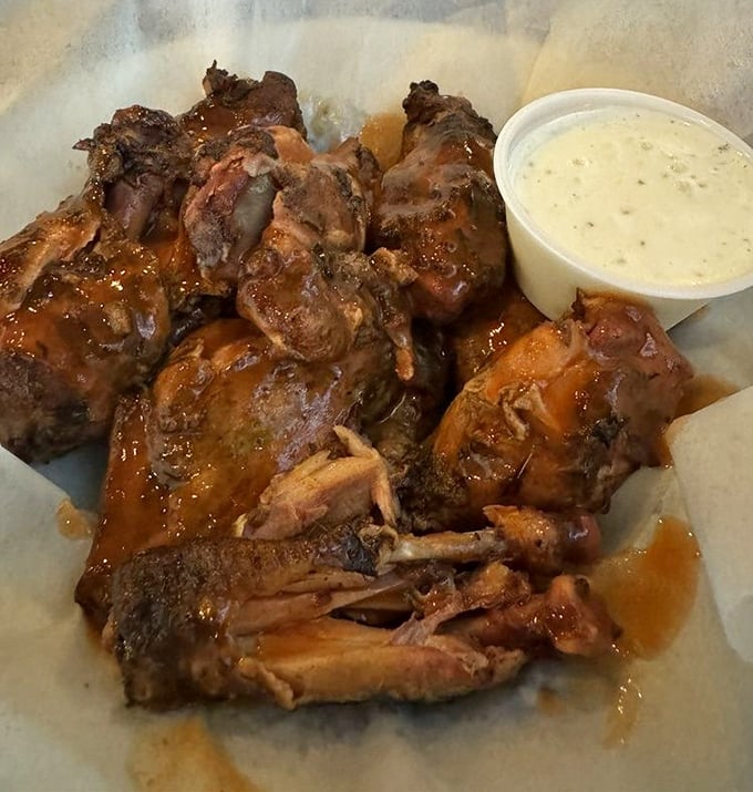 These wings aren't just saucy, they're downright scandalous – glistening with BBQ glaze and practically falling off the bone in slow motion.