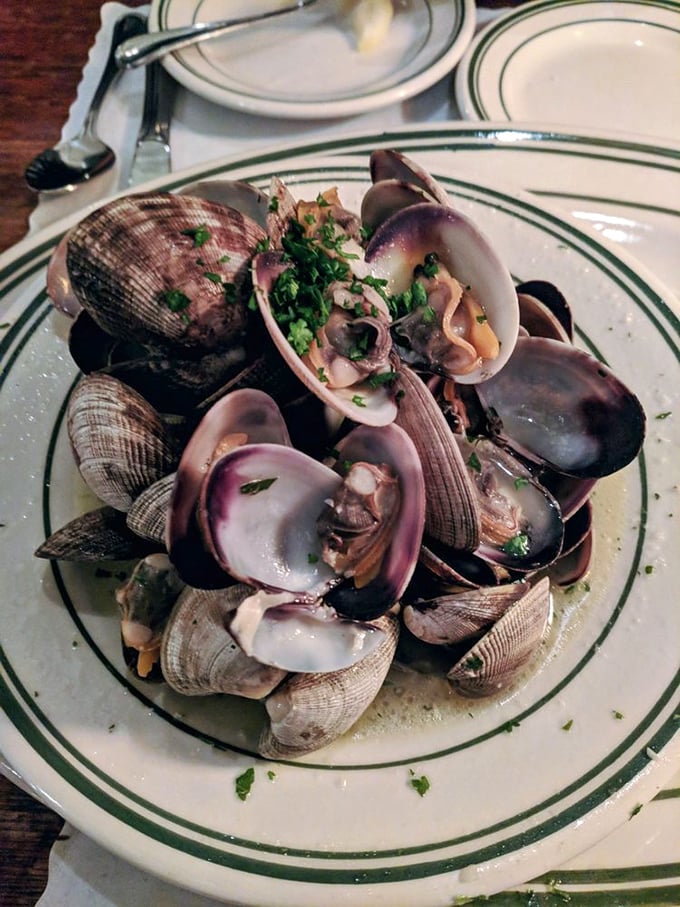 Steamed clams that look like they're having a party in their shells. The broth alone is worth the price of admission.