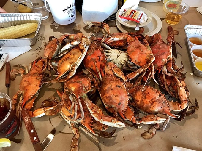The seafood summit meeting you've been waiting for—a dozen red-shelled beauties dusted with spice, ready for their ceremonial dismantling.