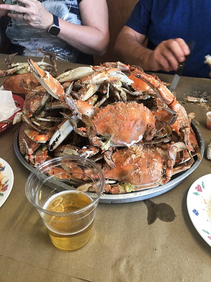 The seafood equivalent of striking gold. These steamed blue crabs aren't just dinner—they're an interactive experience that rewards patience with deliciousness.